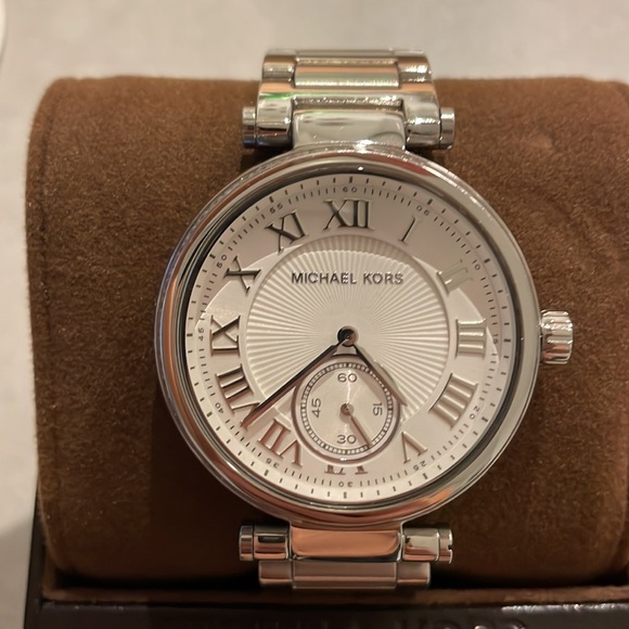 Michael Kors | Accessories | Mickael Kors Silver Watch With Crystal Rim ...